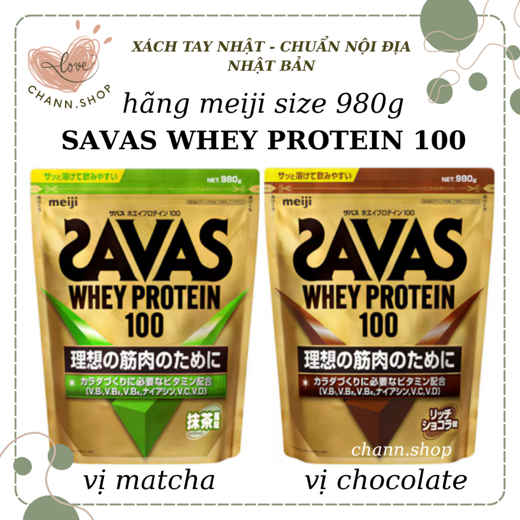 Bột Savas Whey Protein 100 Meiji Bột pha dễ uống vị Cacao - Matcha ...