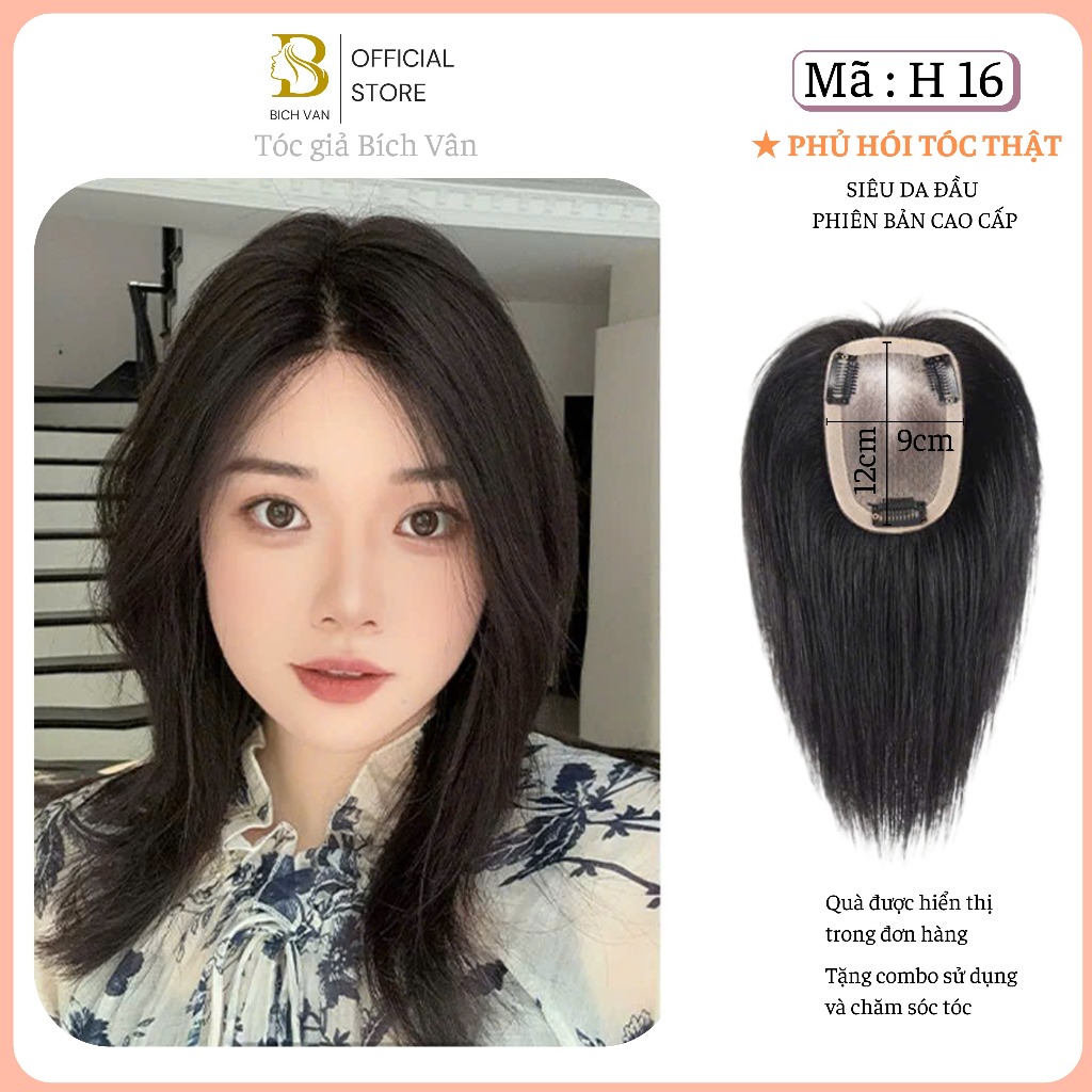 Phủ hói tóc thật 6D Bích Vân , tóc giả che hói phủ bạc siêu da đầu 9 ...