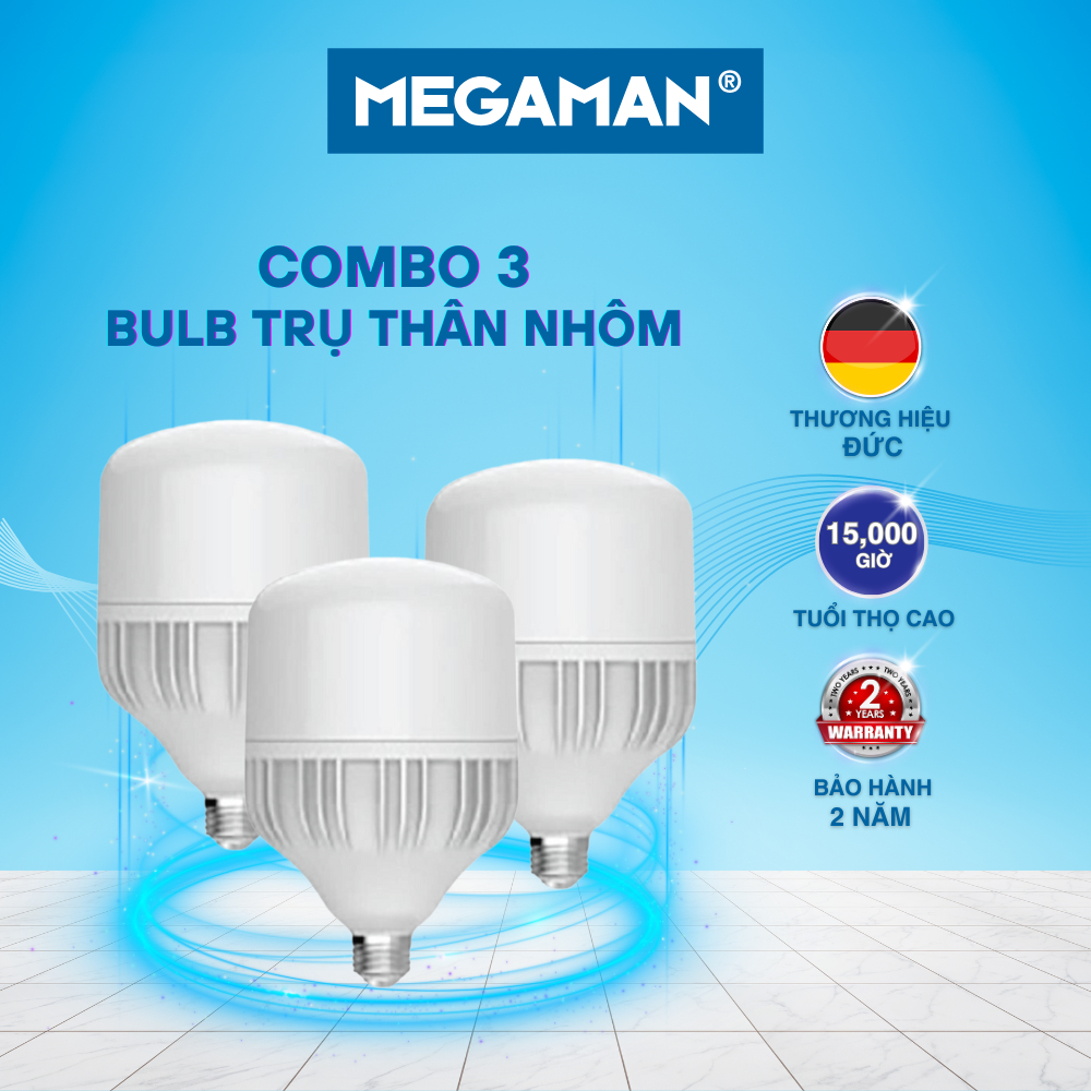 Combo 3 Bóng Đèn LED Bulb Trụ Thân Nhôm MEGAMAN 20W – Ánh Sáng Vàng ...