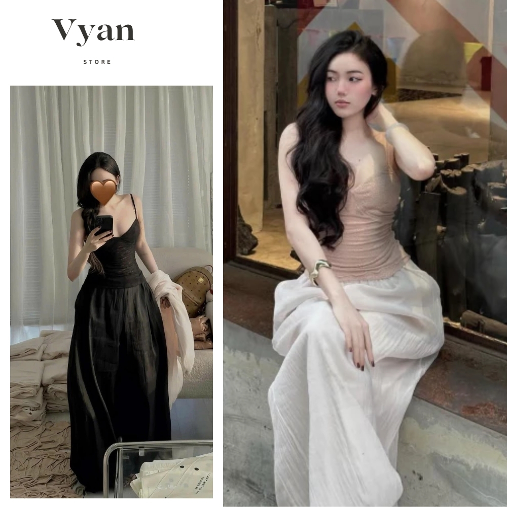 Set áo 2 dây ren mix quần đũi suông dáng dài tôn dáng hot hit, siêu ...