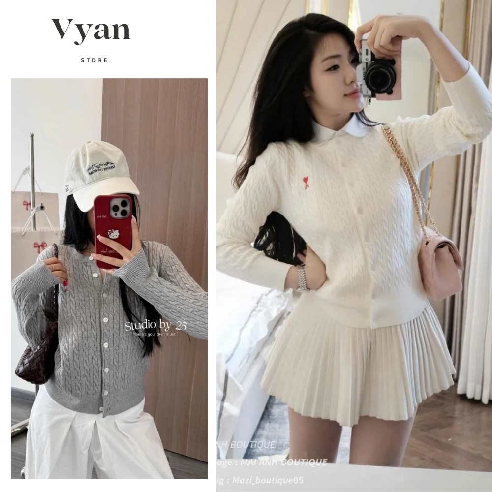Áo len cardigan nữ dệt kim Hàn Quốc form ôm, Áo khoác len khuy cúc siêu ...