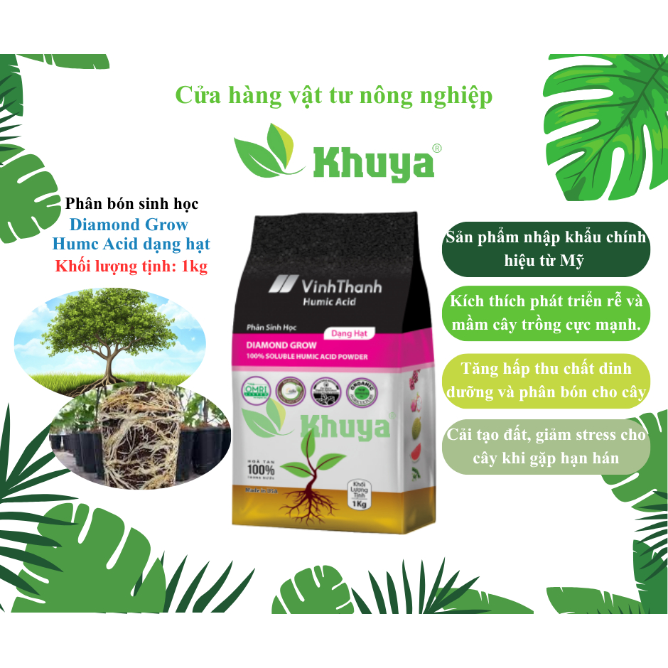 Phân bón sinh học Humic Mỹ Diamond Grow dạng hạt 1kg | Shopee Việt Nam
