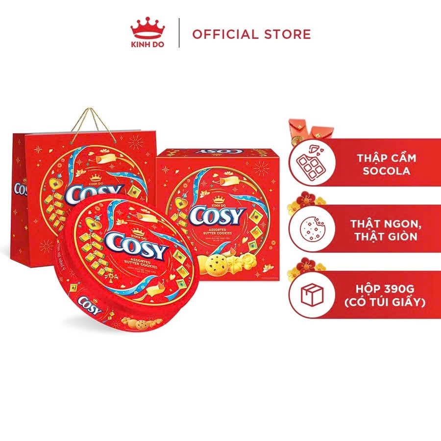 (KÈM TÚI GIẤY) COSY HỘP THIẾC BÁNH QUY THẬP CẨM VỊ BƠ SỮA/SOCOLA 390G ...