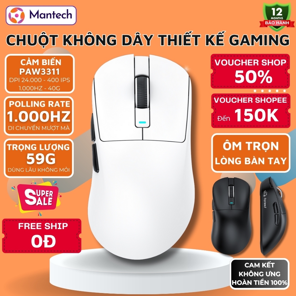 Chuột Gaming Không Dây Free Wolf A5 – Trọng Lượng Nhẹ 59g, 1000Hz ...