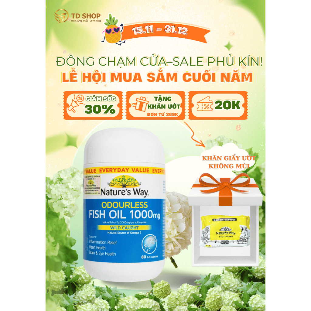 [NK Úc, đủ tem phụ] Nature's Way Odourless Fish Oil 1000mg - Dầu cá ...