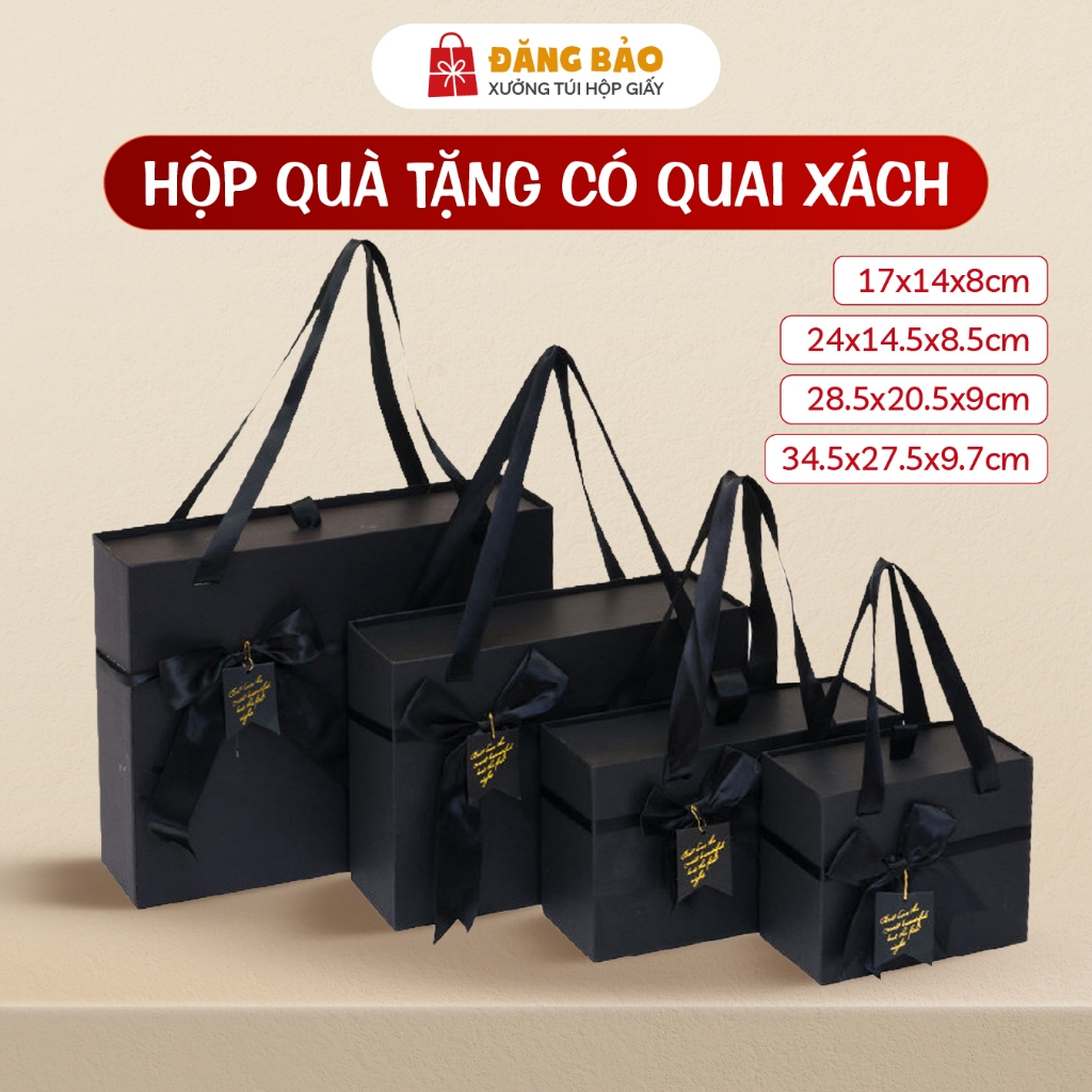 Hộp Quà Tặng Sinh Nhật, 8/3 Màu Đen Sang Trọng Dạng Rút Mở, Gắn Nơ Xinh ...