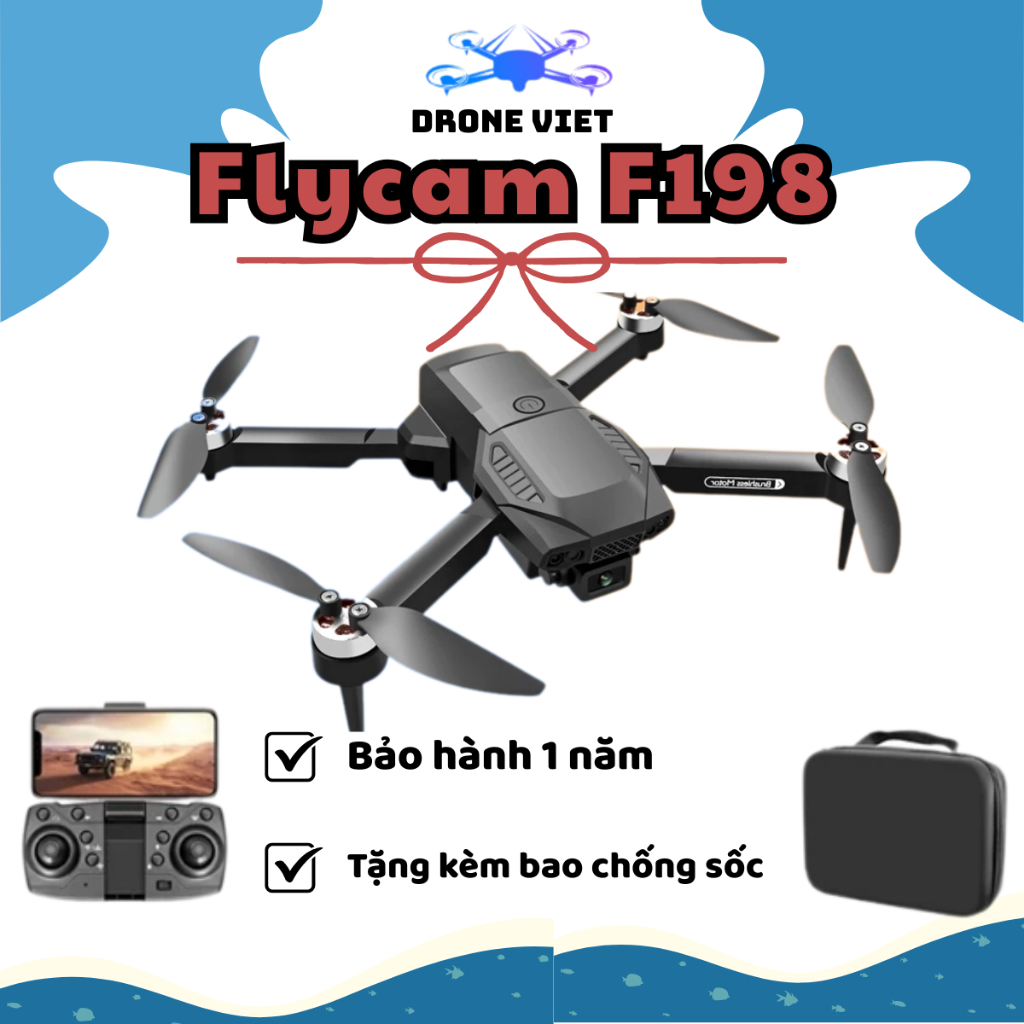 Máy Bay Flycam F198, Drone 2 camera HD trang bị ĐÔNG CƠ KHÔNG CHỔI THAN ...