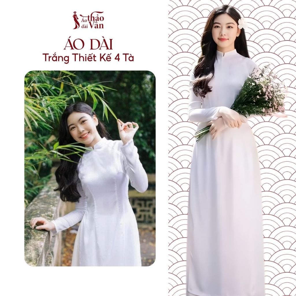 Áo Dài Học Sinh Thảo Vân AV001 Lụa Trắng Form Chuẩn, Thiết Kế 4 Tà Tôn ...