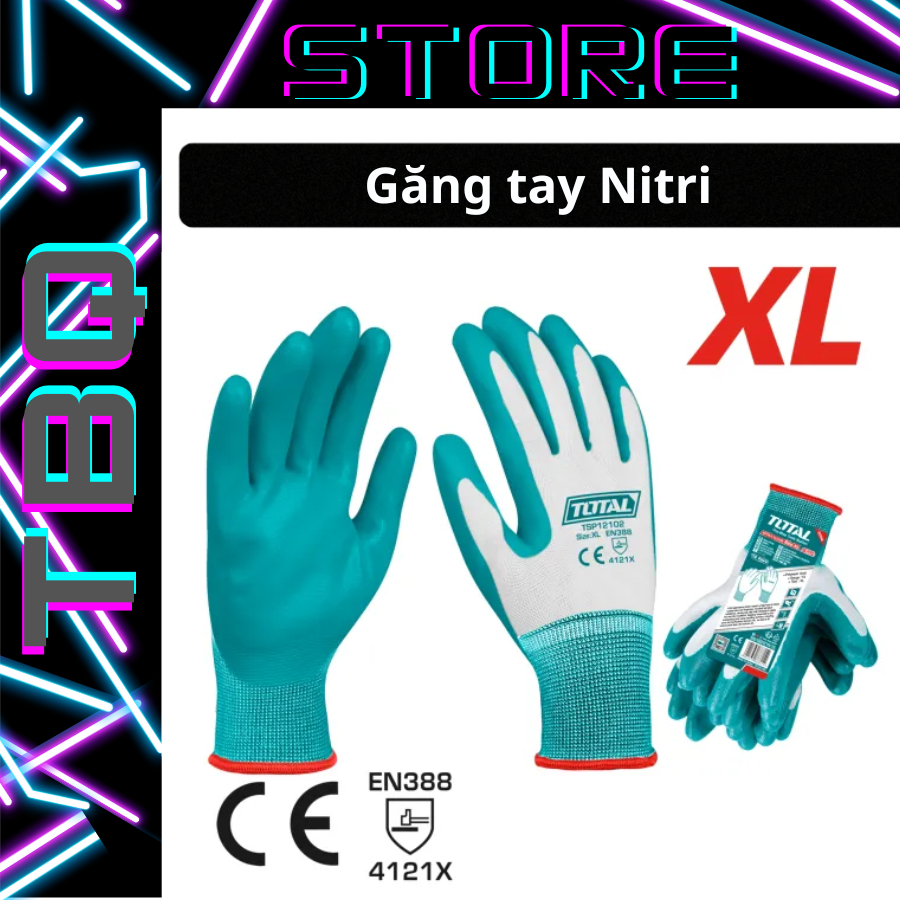 Găng Tay Nitri TOTAL TSP12102 Size XL Chống Dầu Bám Tốt Bề Mặt Thô Mịn ...