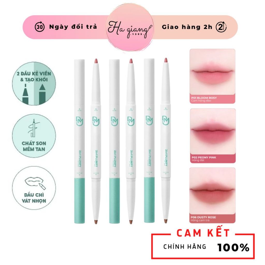 Kẻ viền môi DEARMAY 2in1 Plumpy Lip Liner P01 Bloom Rosy 0.36g hai đầu ...