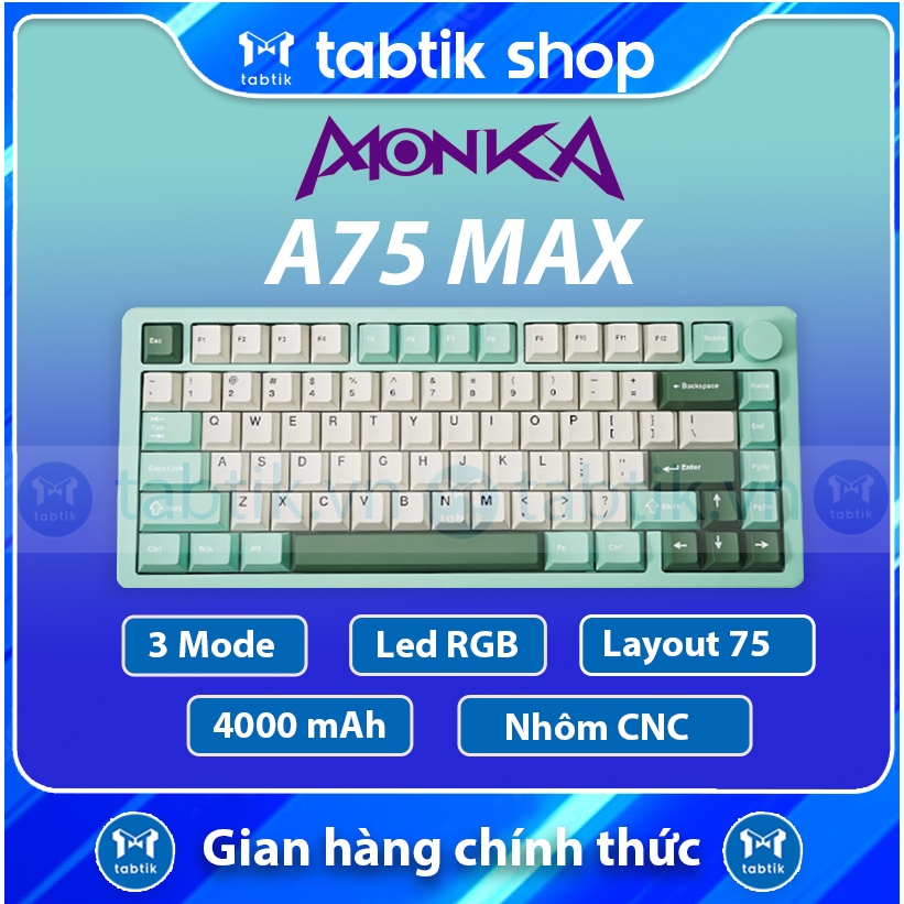 [Hỏa Tốc] Bàn Phím Cơ Không Dây Monka A75 Max Green - Nhôm (3 Mode ...