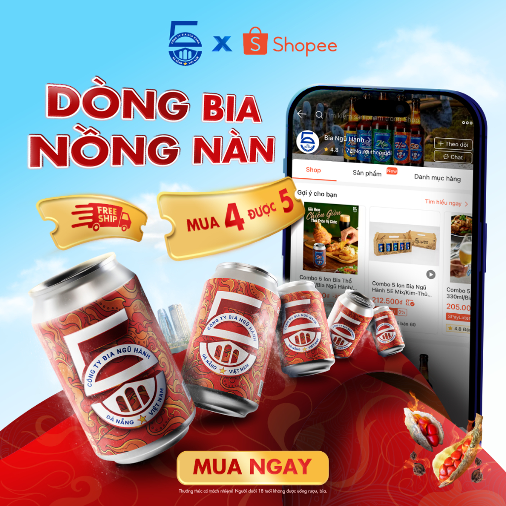 Combo 5 lon Bia Hỏa 330ml/Bia Ngũ Hành/Bia thủ công/Bia lon, độ cồn 6.8 ...