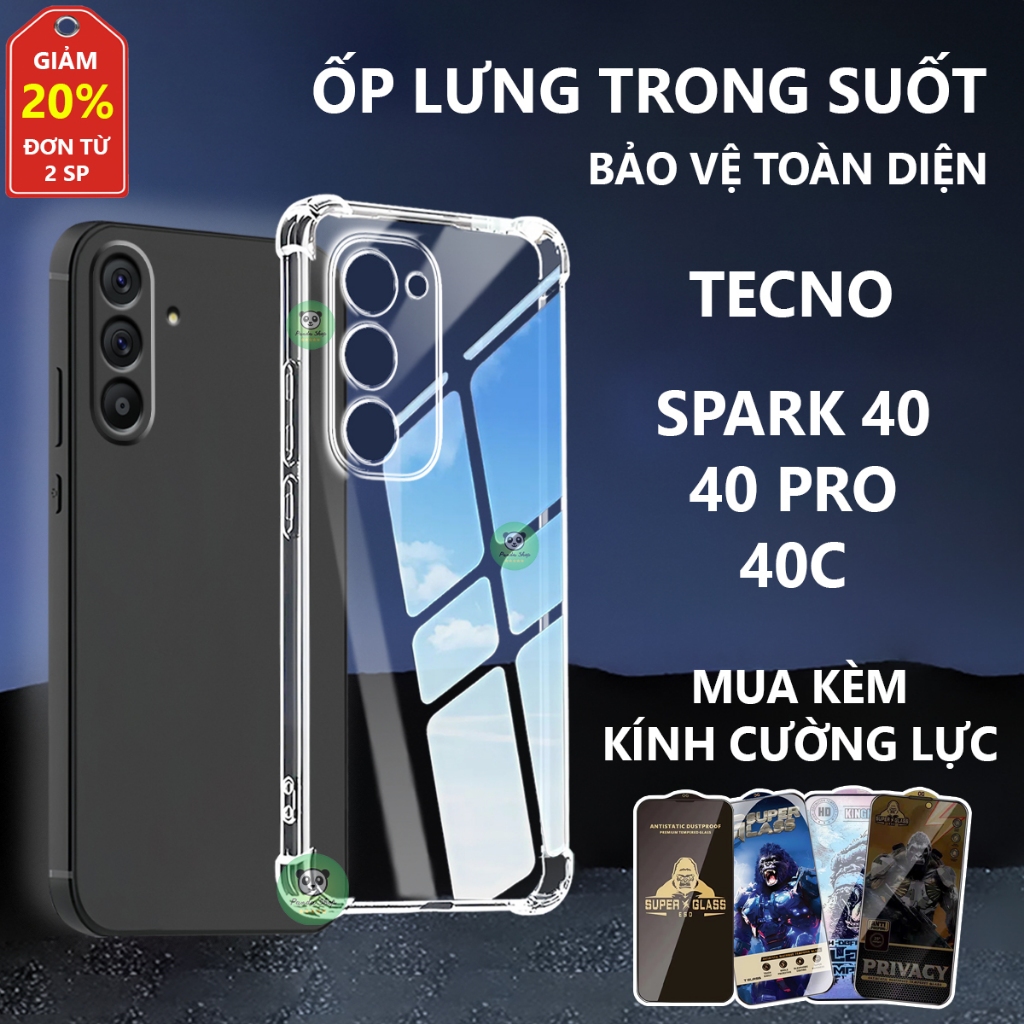 Ốp lưng Tecno Spark 40/ 40 PRO/ 40C chống sốc, trong suốt, silicon, bảo ...