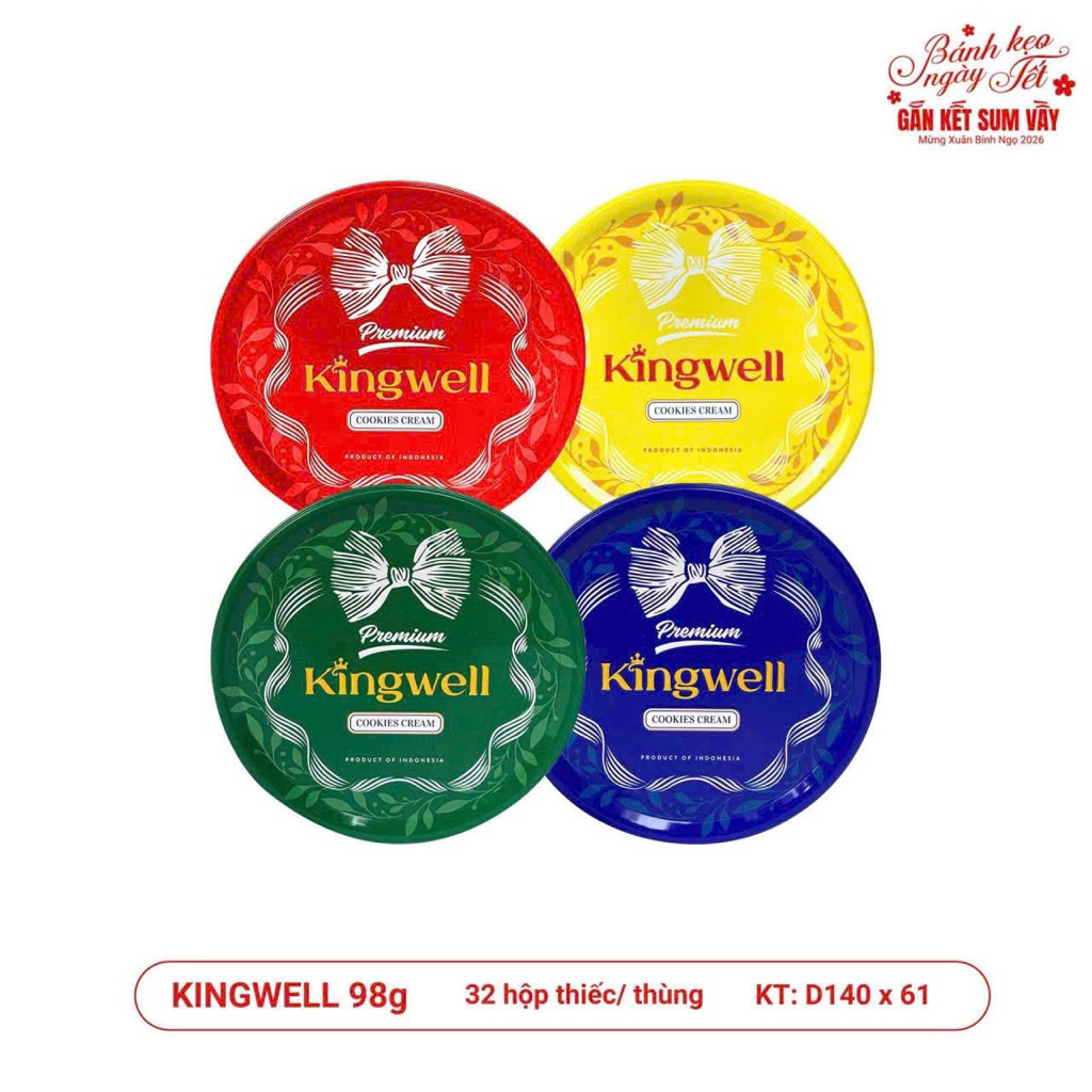(mẫu mới,tết 2026)Bánh quy tổng hợp Kingwell hộp sắt 98g nk indonesia ...
