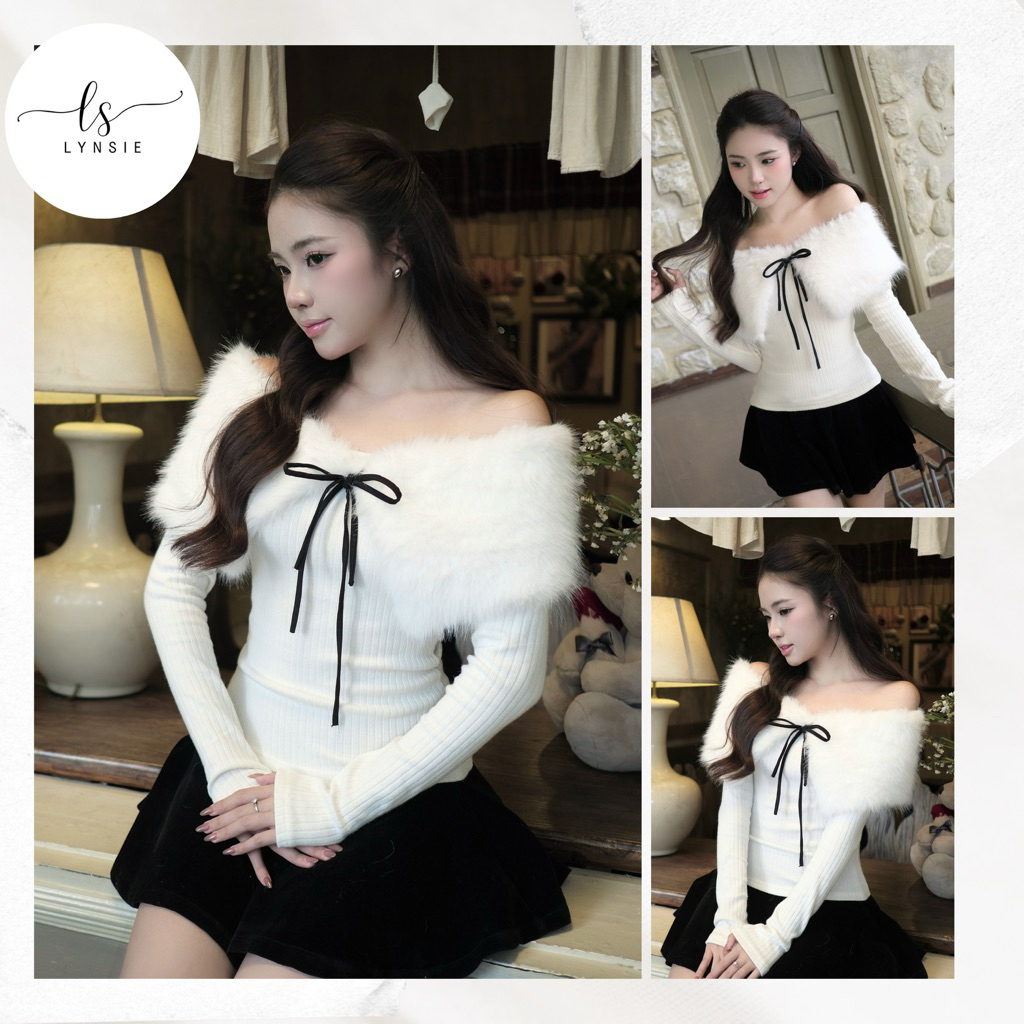 [Jina Top] Áo trễ vai lông mềm mịn vải len dày dặn ấm áp (Ảnh thật by ...