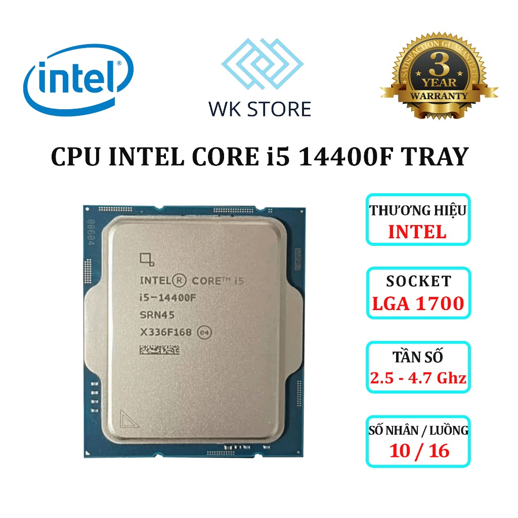 CPU Intel Core i5 14400F Tray, 10 Nhân 16 Luồng / 20MB / LGA 1700, Mới ...