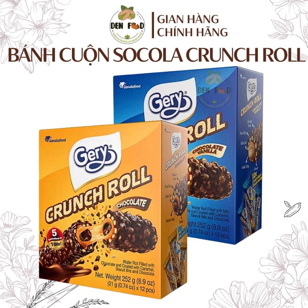 Bánh Gery Crunch Roll Chocolate & chocolate Vanilla Hộp 276g (23g x 12 ...