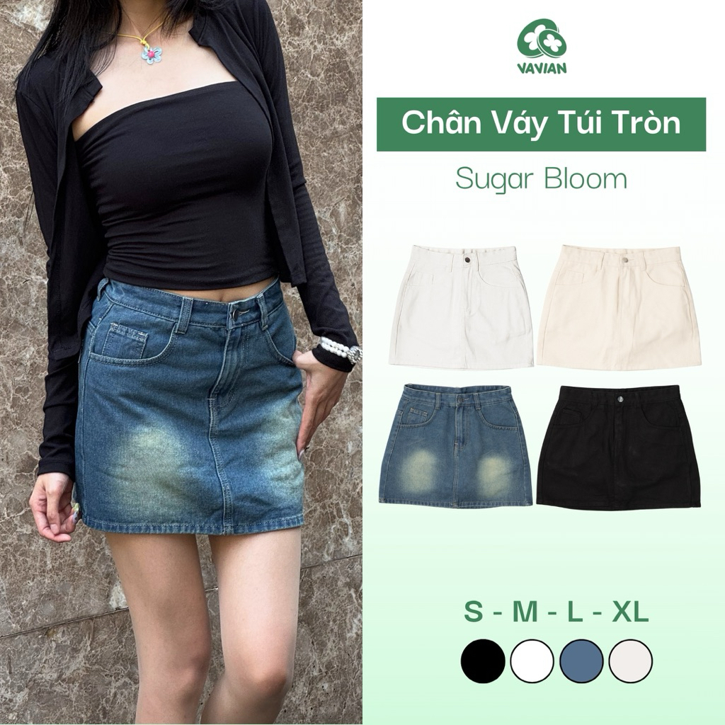 Chân váy jean ngắn thêu NƠ, thêu THỎ, TÚI TRÒN kiểu dáng chử A cạp cao ...