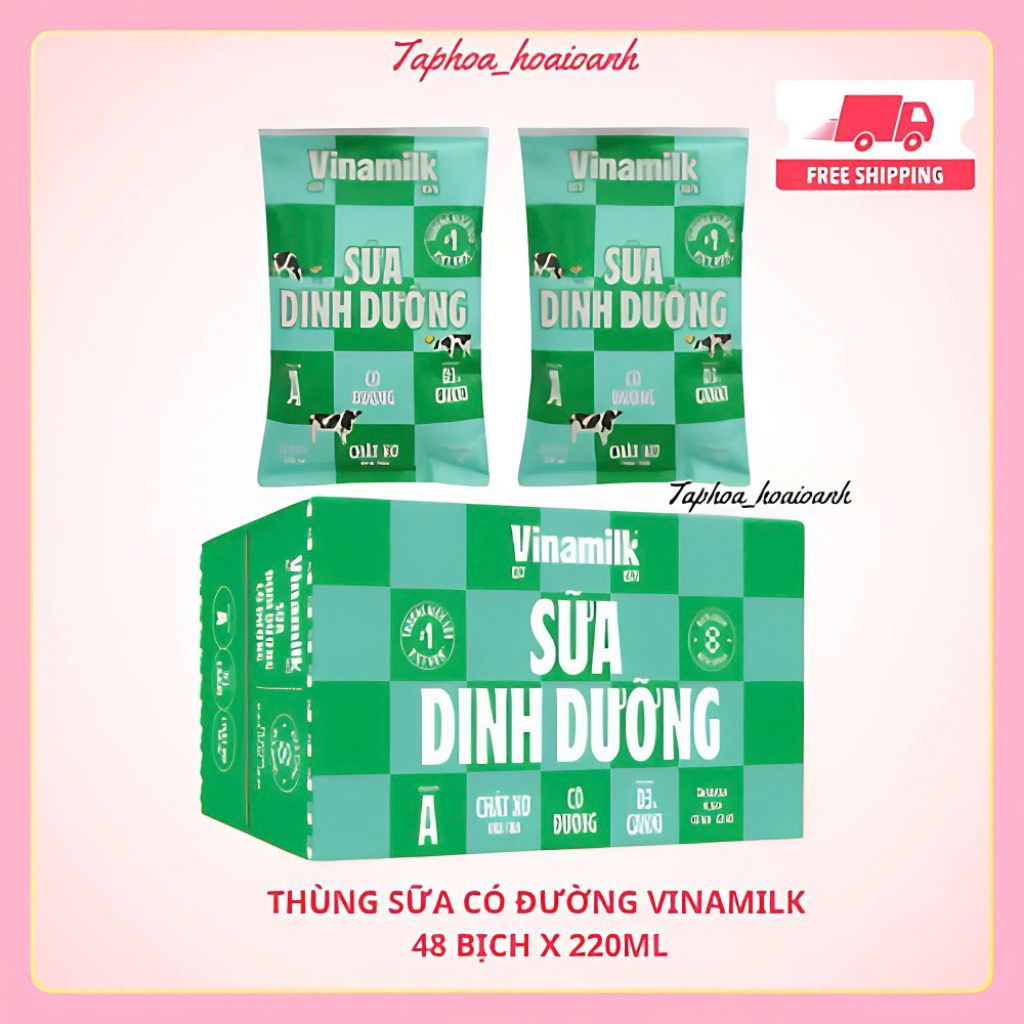 Thùng 48 bịch sữa tươi dinh dưỡng có đường Vinamilk 220ml | Shopee Việt Nam