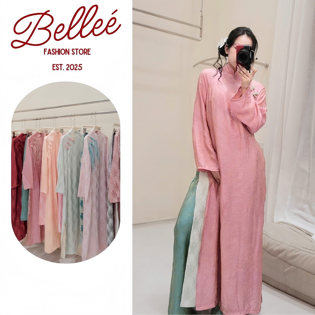 Áo dài cách tân nữ Tết 2026, áo dài gấm tơ mềm đa dạng mẫu mã 4 tà họa tiết tỉ mỉ Belleé ...