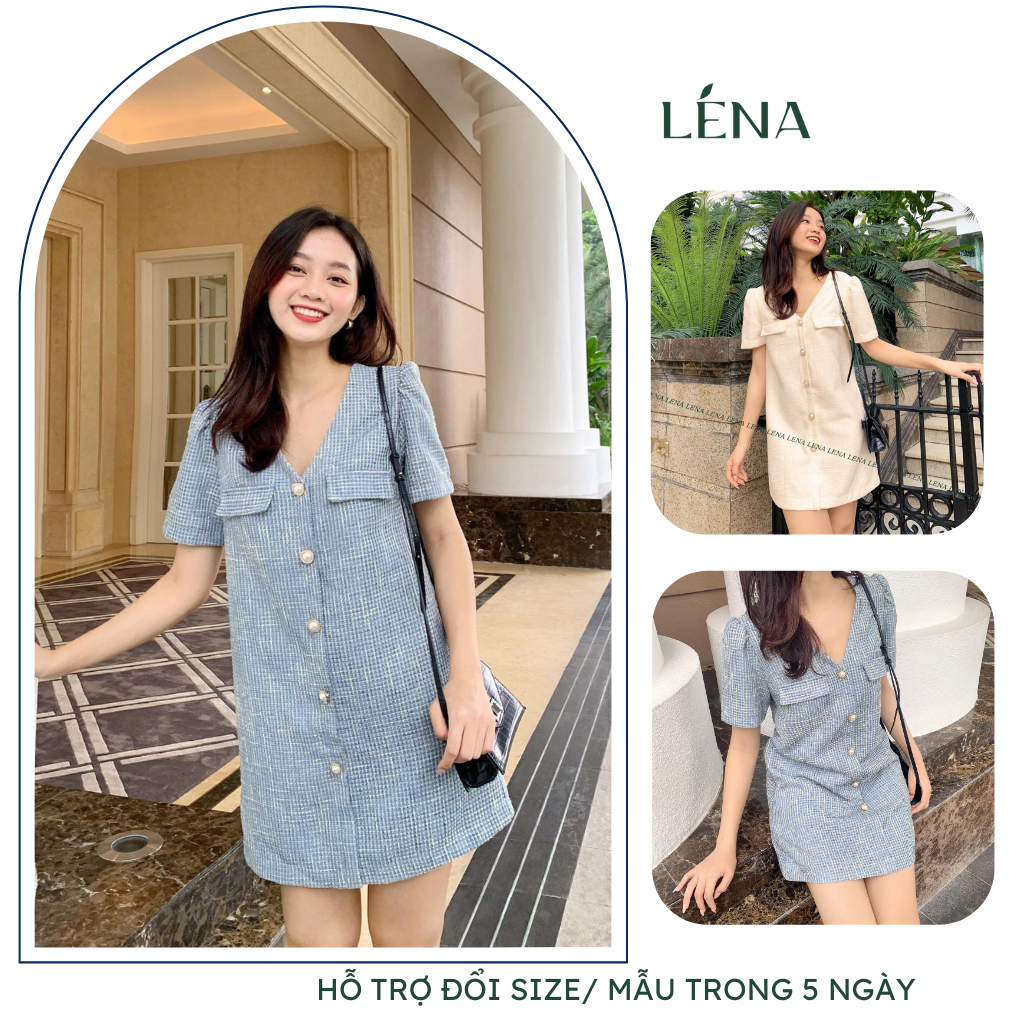 Đầm dự tiệc dáng suông cổ V tay búp cao cấp - Váy dự tiệc LENA dáng ...
