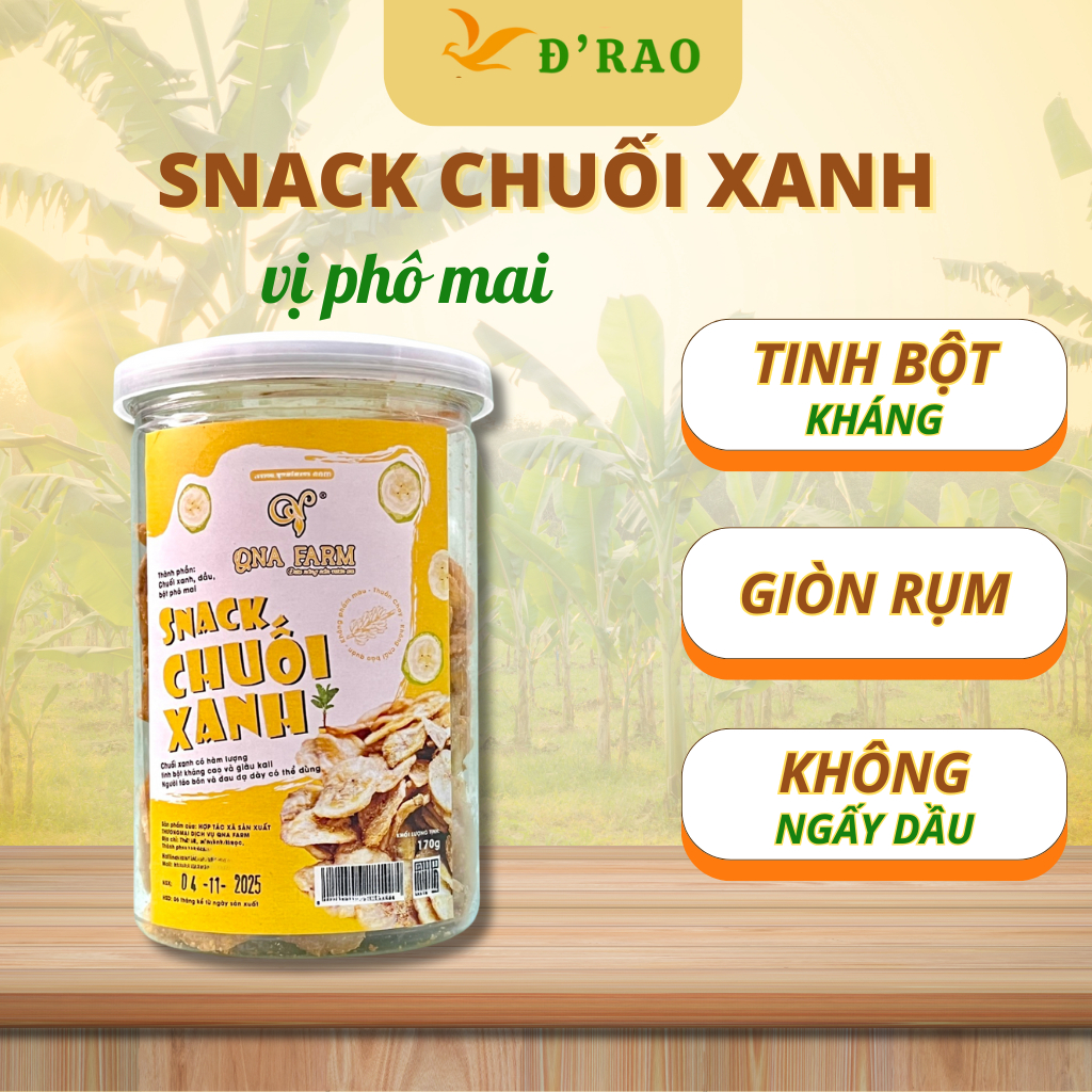 Snack Chuối Xanh Vị Phô Mai QNA Farm, Tinh Bột Kháng, Sấy Giòn Tan, Ăn ...