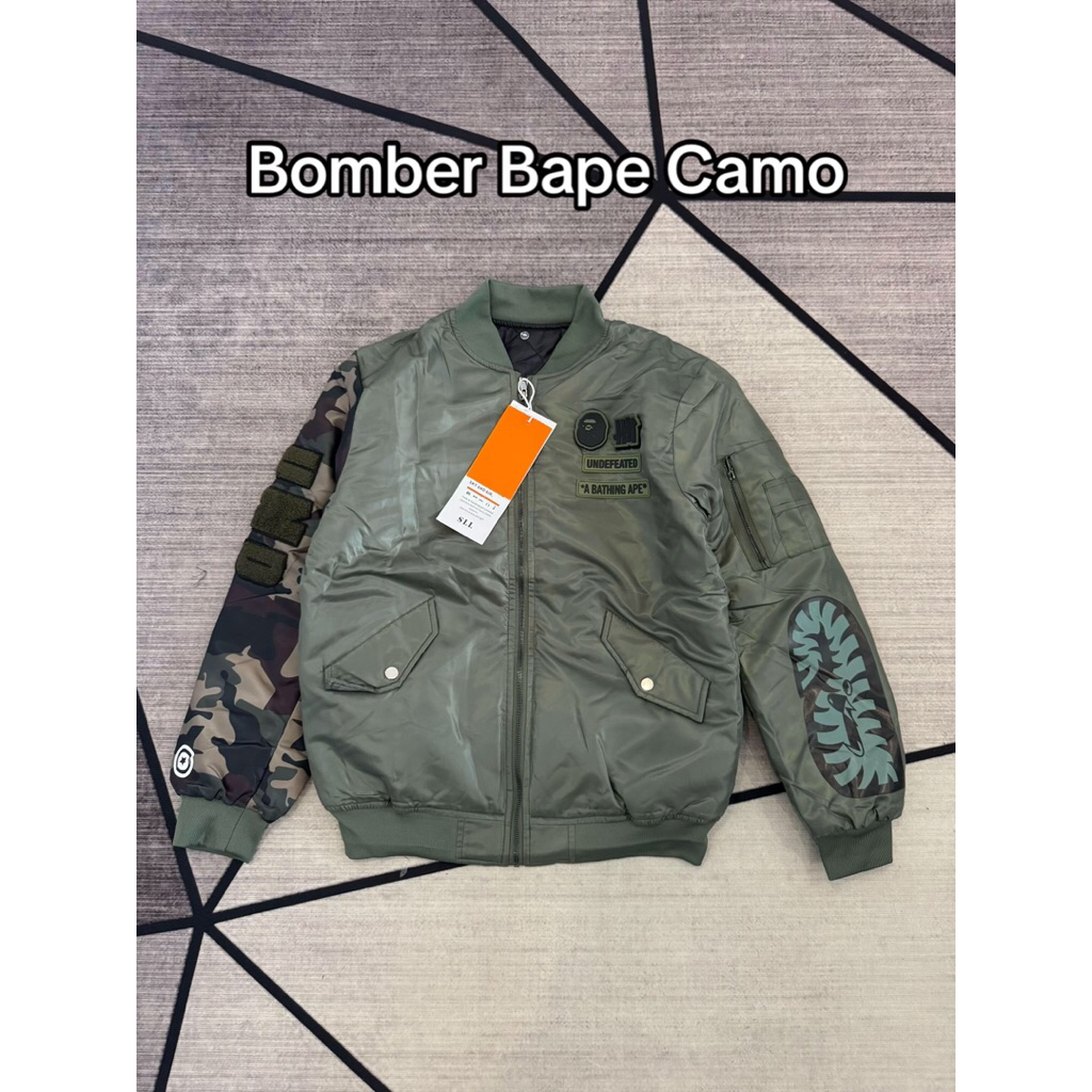 Áo Khoác Bomber Bape Xanh Rêu Hoạ Tiết Cá Mập Trần Bông - Phong Cách Và ...