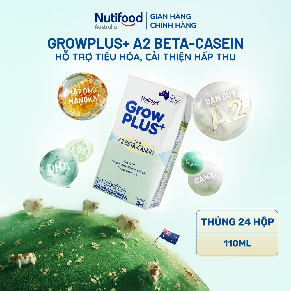 Thùng 24 hộp Sữa bột pha sẵn GrowPLUS+ A2 beta-casein Hộp 110ml ...