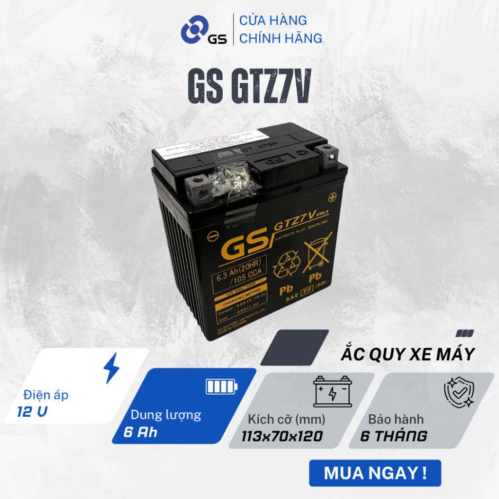 Bình ắc quy GS GTZ7V 12V 6Ah dùng cho xe máy Yamaha FreeGo, NVX, TFX150 ...