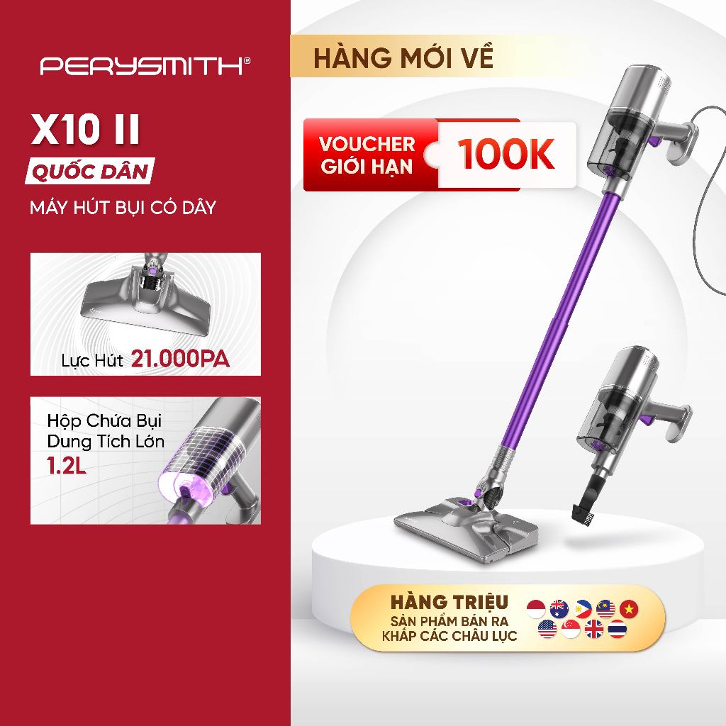 [K]Máy hút bụi có dây PerySmith X10-II, lực hút 21.000 Pa, hộp bụi lớn ...