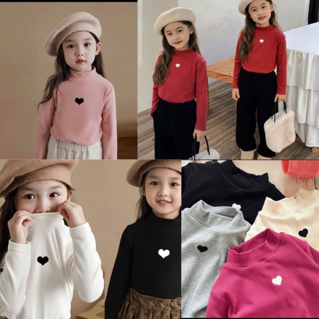[LiA baby’s] L16 Áo giữ nhiệt cao cổ thêu hoạ tiết tim chất liệu zip co ...