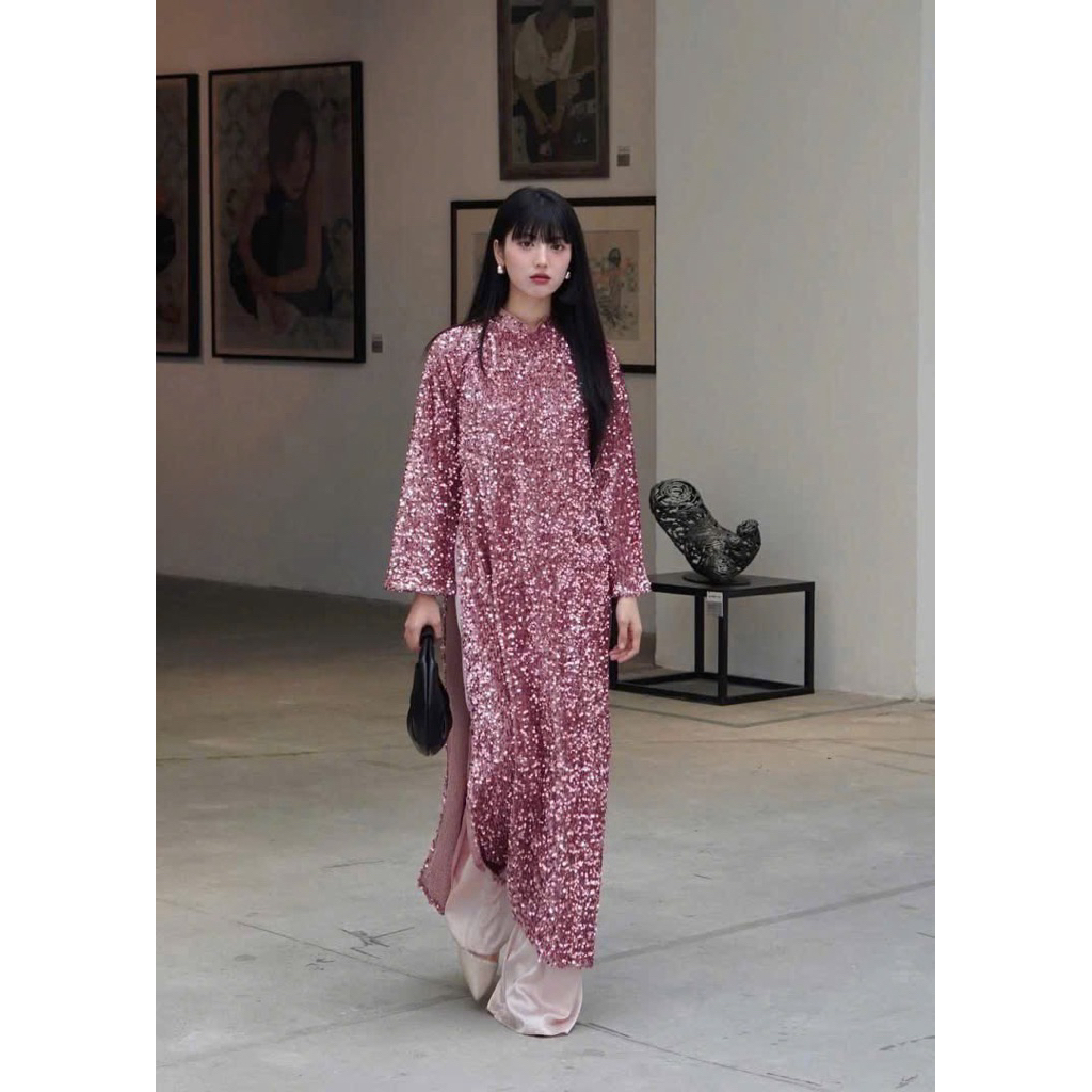 [ SẴN HÀNG - HOẢ TỐC 4H ] ÁO DÀI NỮ LỤA NHUNG KIM SA CAO CẤP HỒNG RUỐT ...