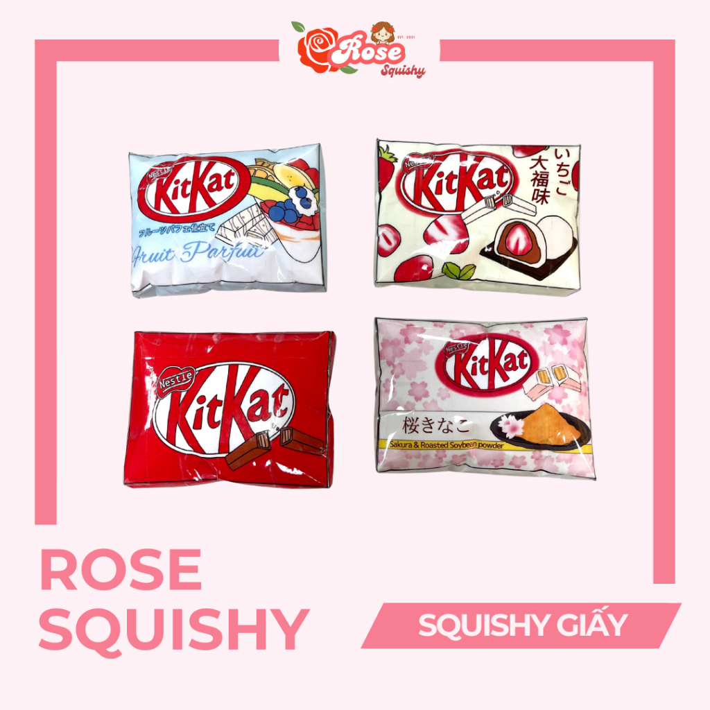Rose Squishy | Squishy Giấy KẸO KITKAT (Nhật Bản/Hồng Sakura/Mochi Dâu ...