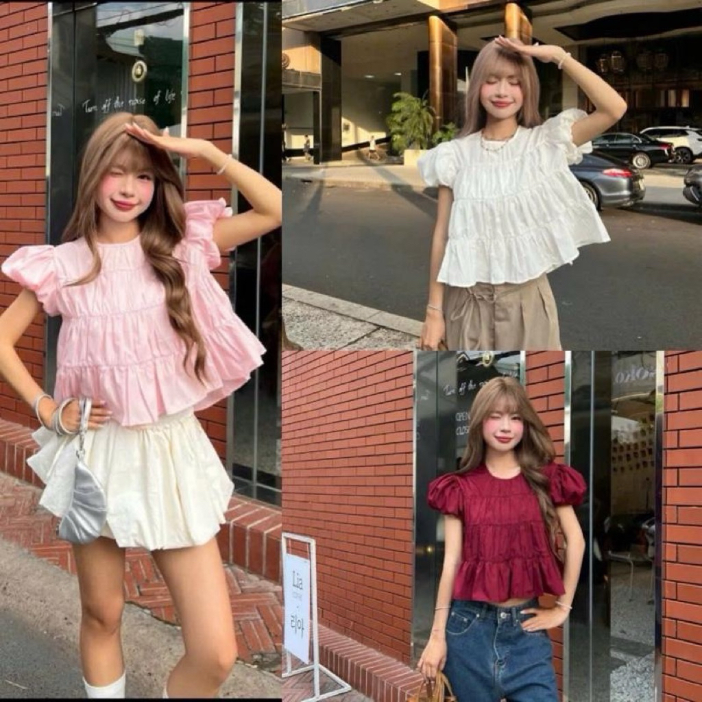 ÁO BABYDOLL CỔ TRÒN TAY PHỒNG DỄ THƯƠNG Nữ | Shopee Việt Nam