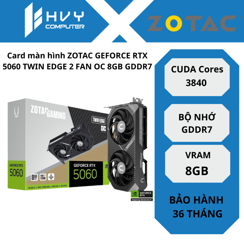 Card màn hình ZOTAC GEFORCE RTX 5060 TWIN EDGE 2 FAN OC 8GB GDDR7 ...