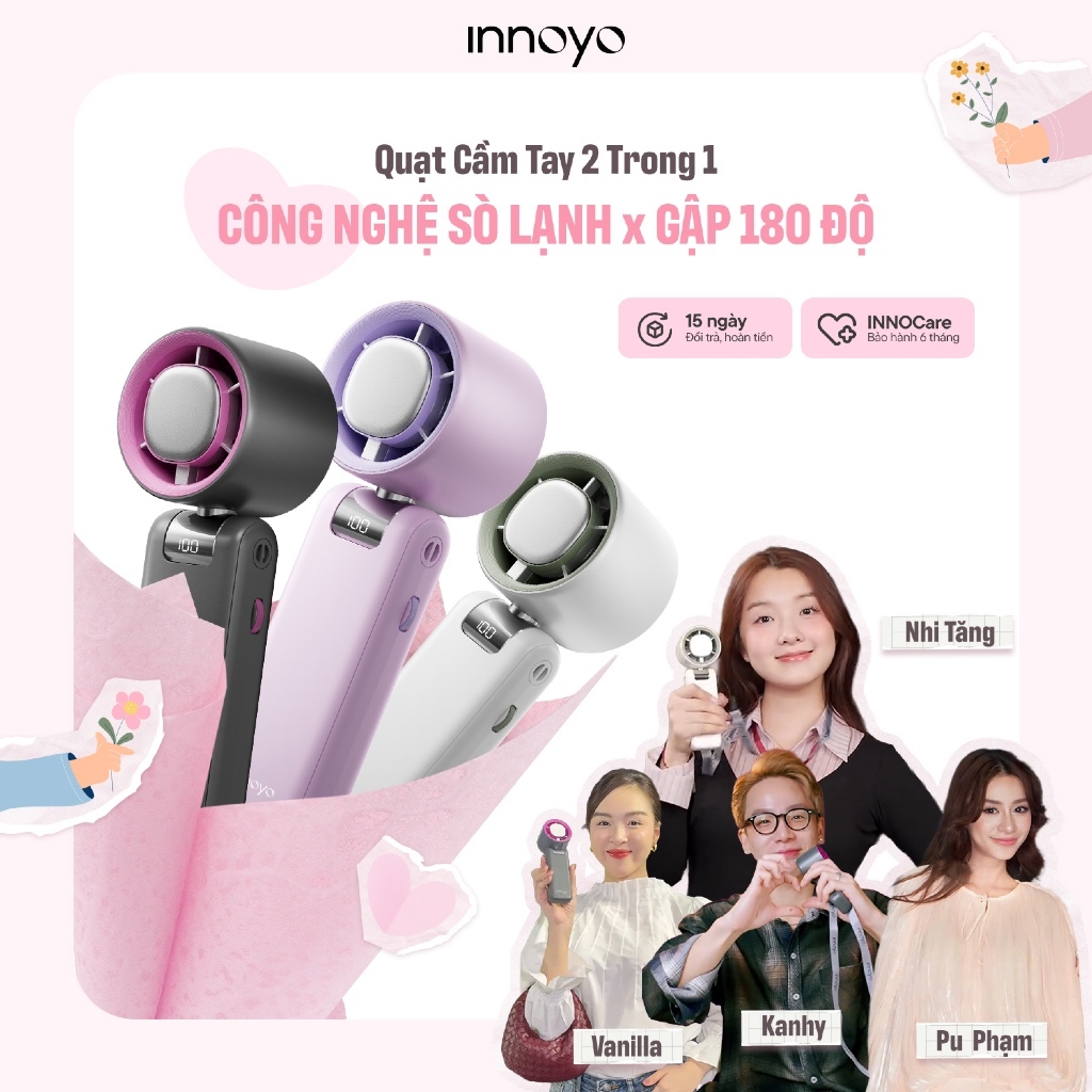 [Tặng dây đeo cổ] Quạt cầm tay INNOYO 2 Trong 1 Sò Lạnh Gập 180° 10h Sử ...