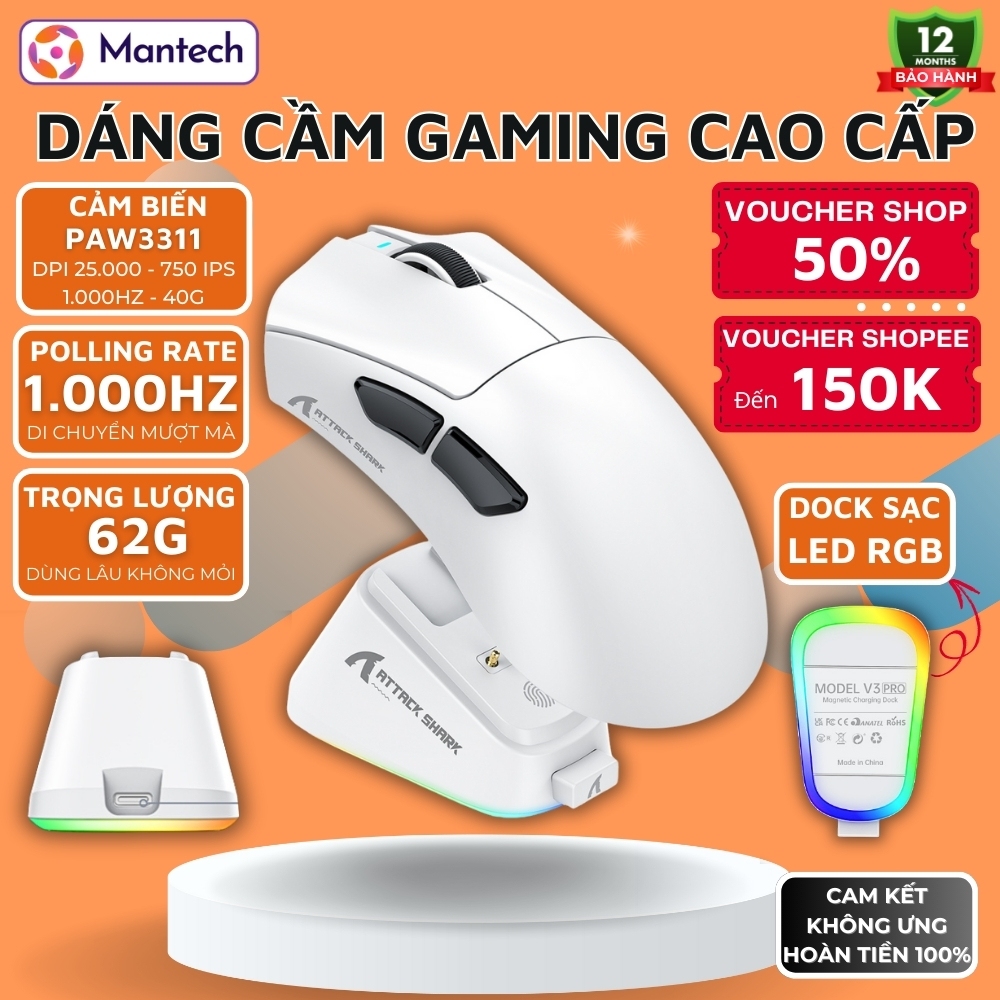 Chuột Gaming Không Dây Attack Shark V3 Pro – 3 Chế Độ Kết Nối, Trọng ...