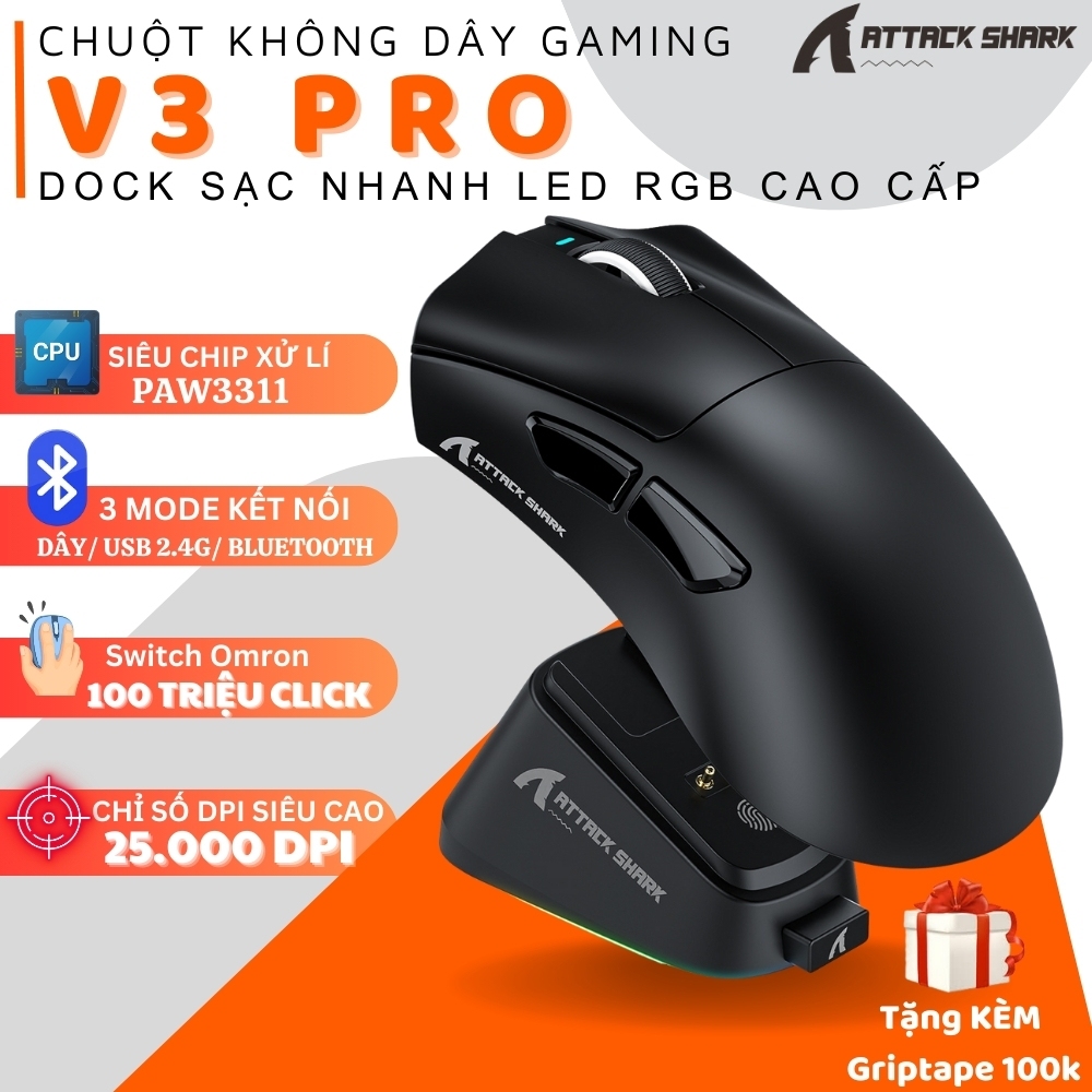 Chuột Gaming Attack Shark V3 Pro – Tri-Mode, 25.000 DPI, PAW3311 ...