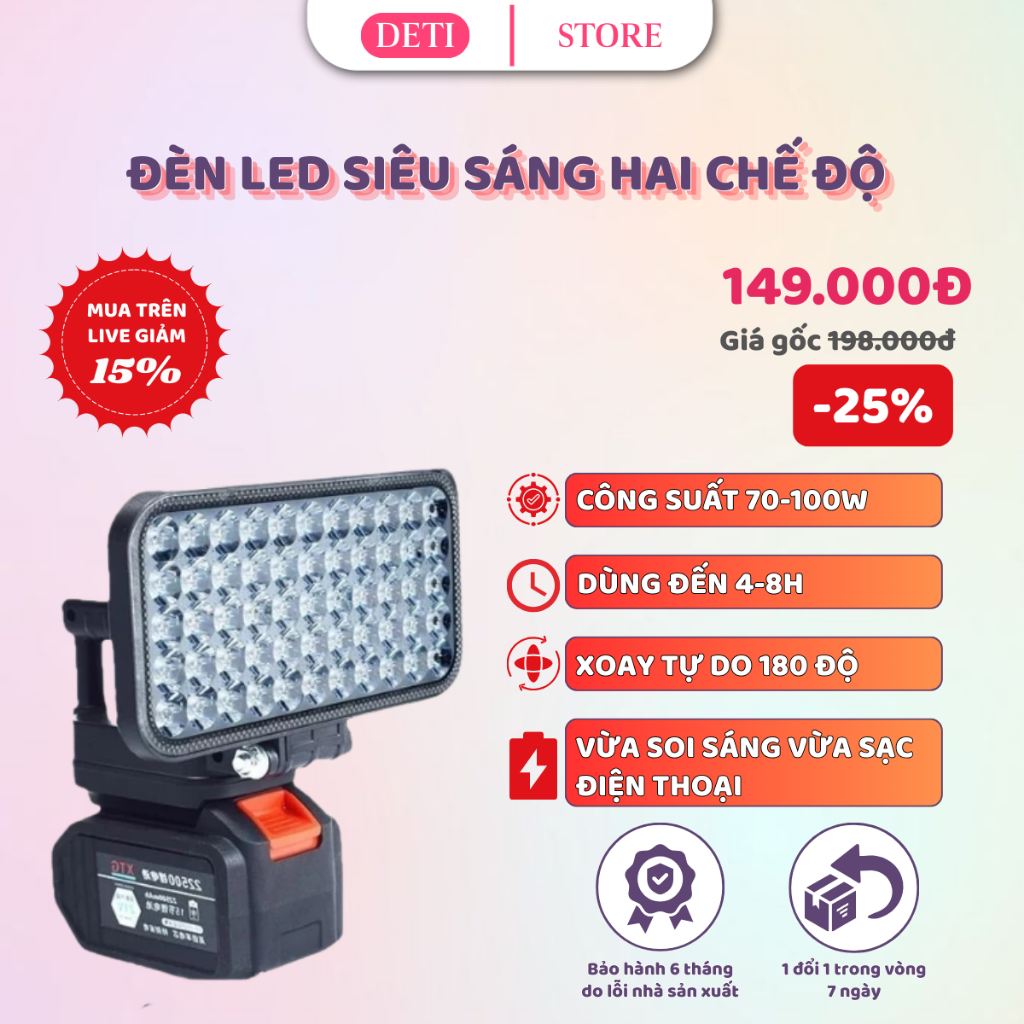 Đèn LED Siêu Sáng Sử Dụng Pin Makita 55 LED Với 2 Chế Độ Sáng, Có Cổng Sạc Điện Thoại USB ...