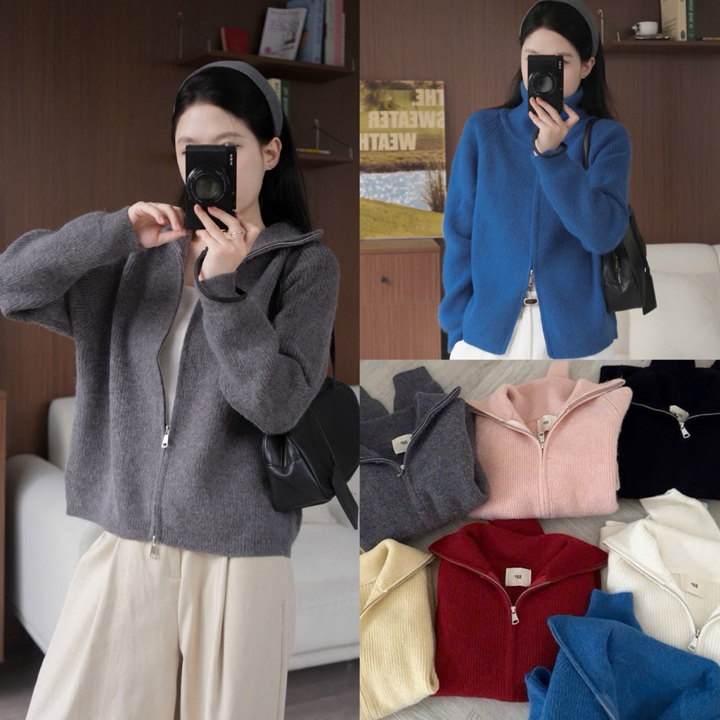 (Tag egg)(Sẵn) Áo len cổ bẻ khóa 2 đầu Nữ the.sweaterweather TSW ...