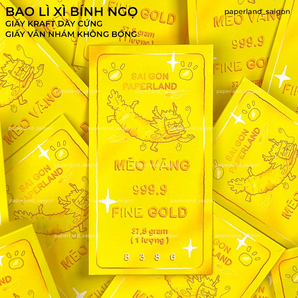 SET 5 BAO LÌ XÌ TẾT | MÈO VÀNG 9999 MAY MẮN | giấy dày 190gsm ...