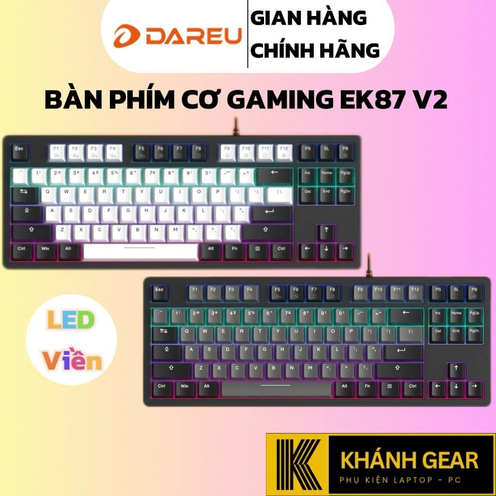Bàn phím cơ Gaming Dareu EK87 V2 Black (Led Multi) - Led viền RGB ...