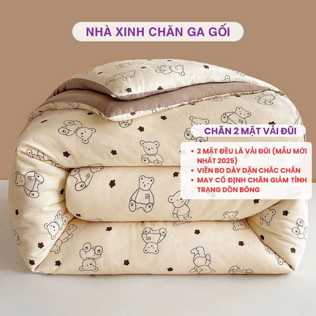 [SHOPEE VIP GIẢM 20%] Chăn Phao Mùa Đông 2 Mặt Cotton Đũi Hàn Quốc Sơ ...