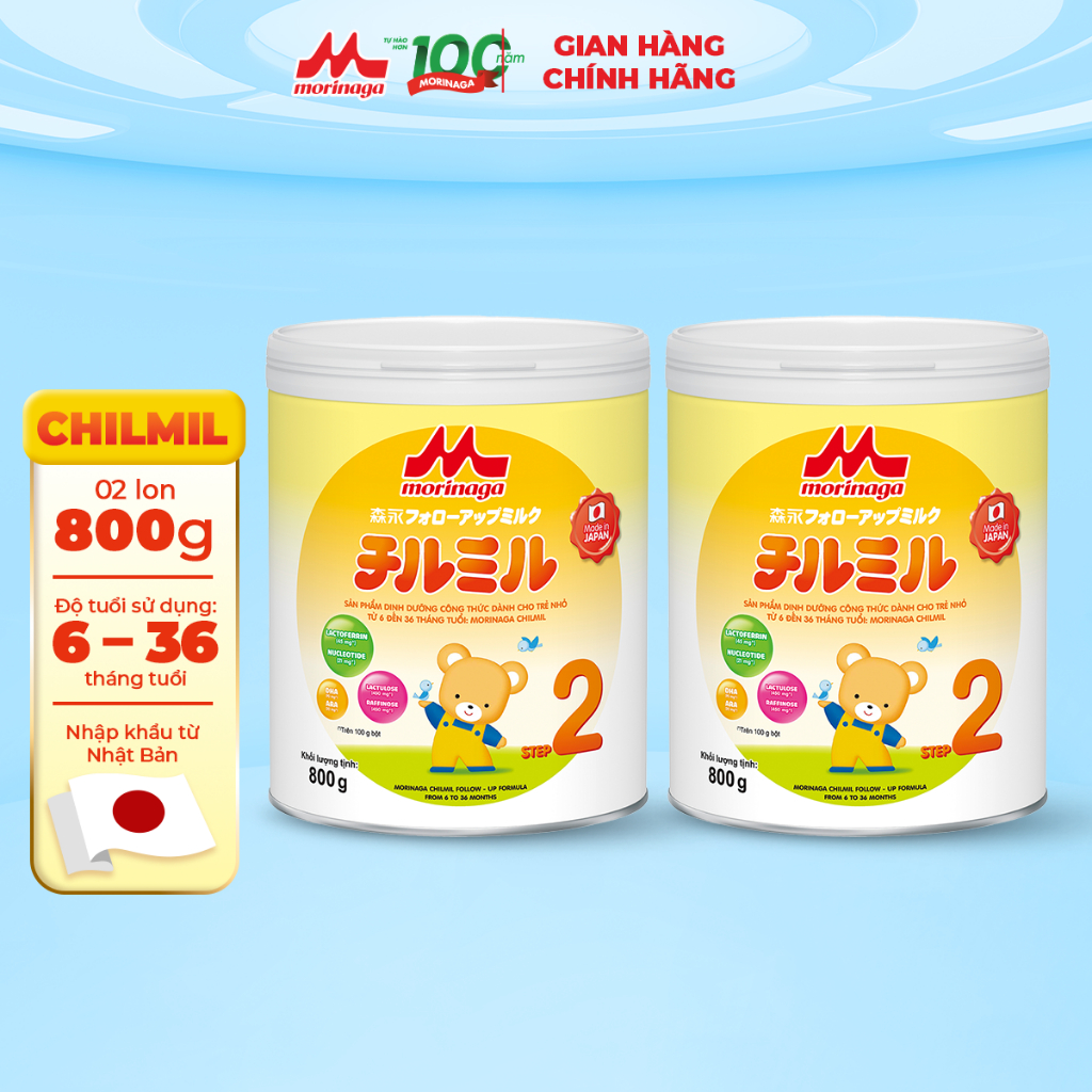 [LIVE 1.12] Combo 2 lon Sữa bột Morinaga số 2 Chilmil hộp 800g hàng nhập khẩu Nhật Bản với ...