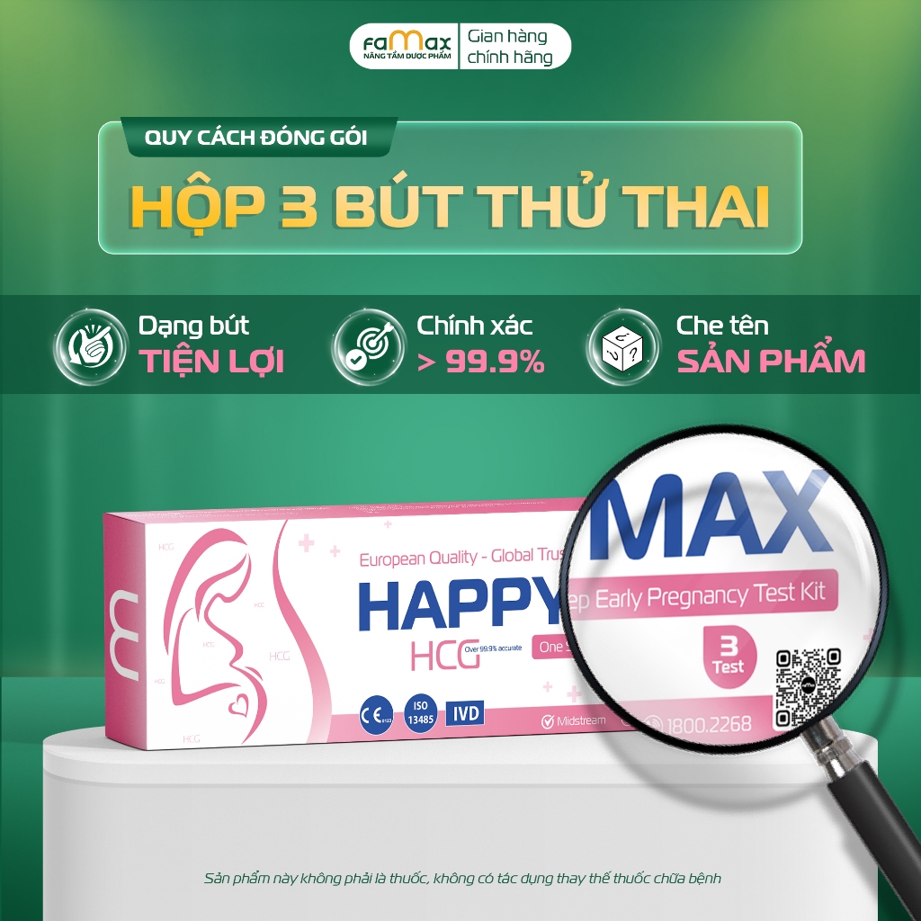 [Che tên SP] Hộp 3 Bút Thử Thai HCG Happy Max Famax - Phát Hiện Thai ...