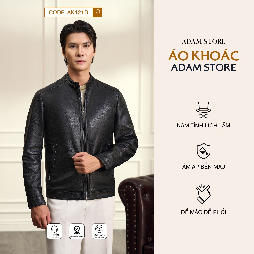 ÁO KHOÁC DA NAM ADAM STORE MÀU ĐEN CỔ TÀU FORM BASIC DỄ PHỐI AK121D ...