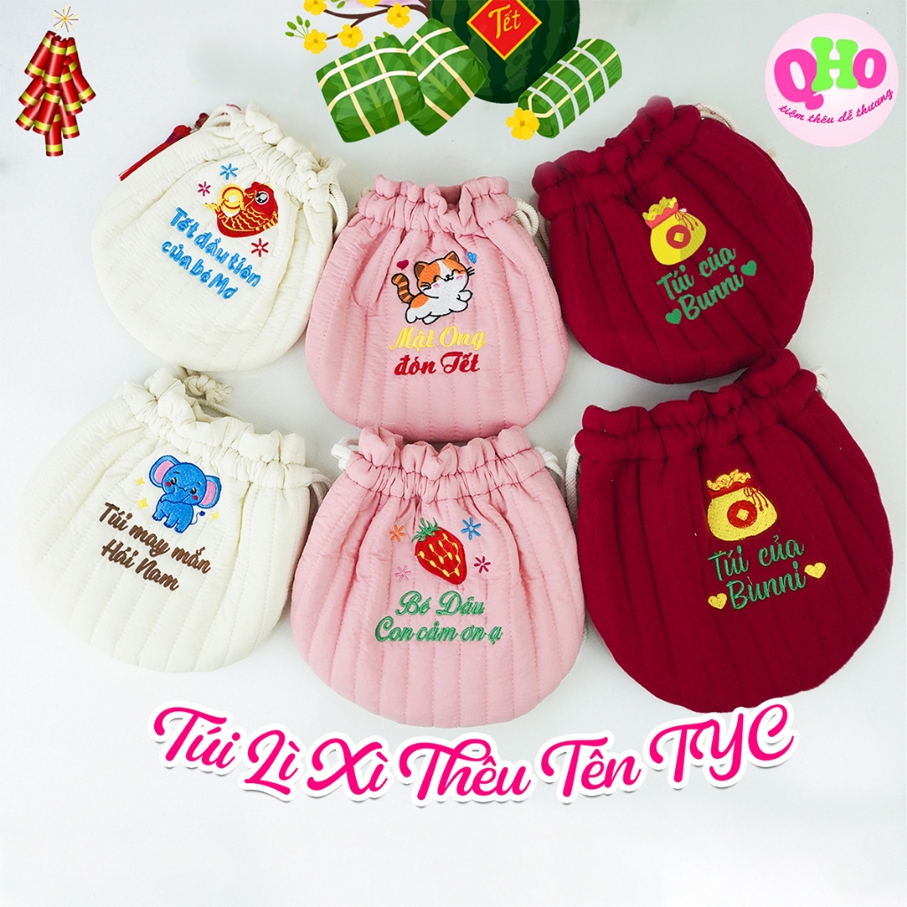 Túi Lì Xì Thêu Tên Cho Bé – Túi Vải Đựng Lì Xì, Đựng Tỏi Thêu Theo Yêu ...