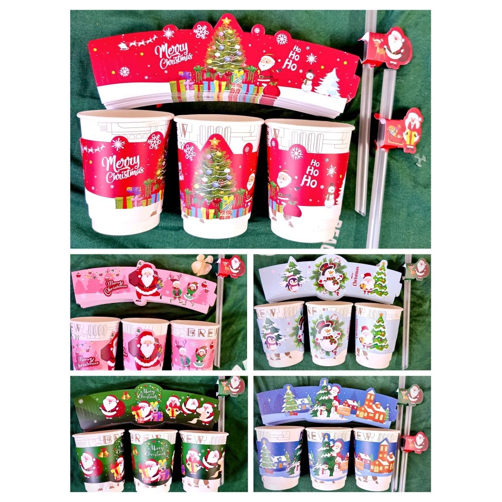 [100 bộ] Cover bọc ly Noel + tag ống hút – 5 màu, decor Giáng Sinh cho ...
