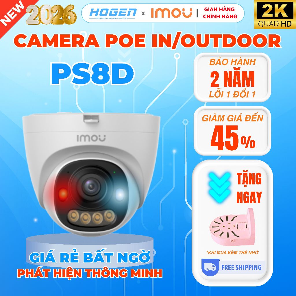 Camera IMOU PoE Dome 5MP PS8D- Góc Rộng, Nhìn Xa 30m, Tích Hợp Mic, Màu ...