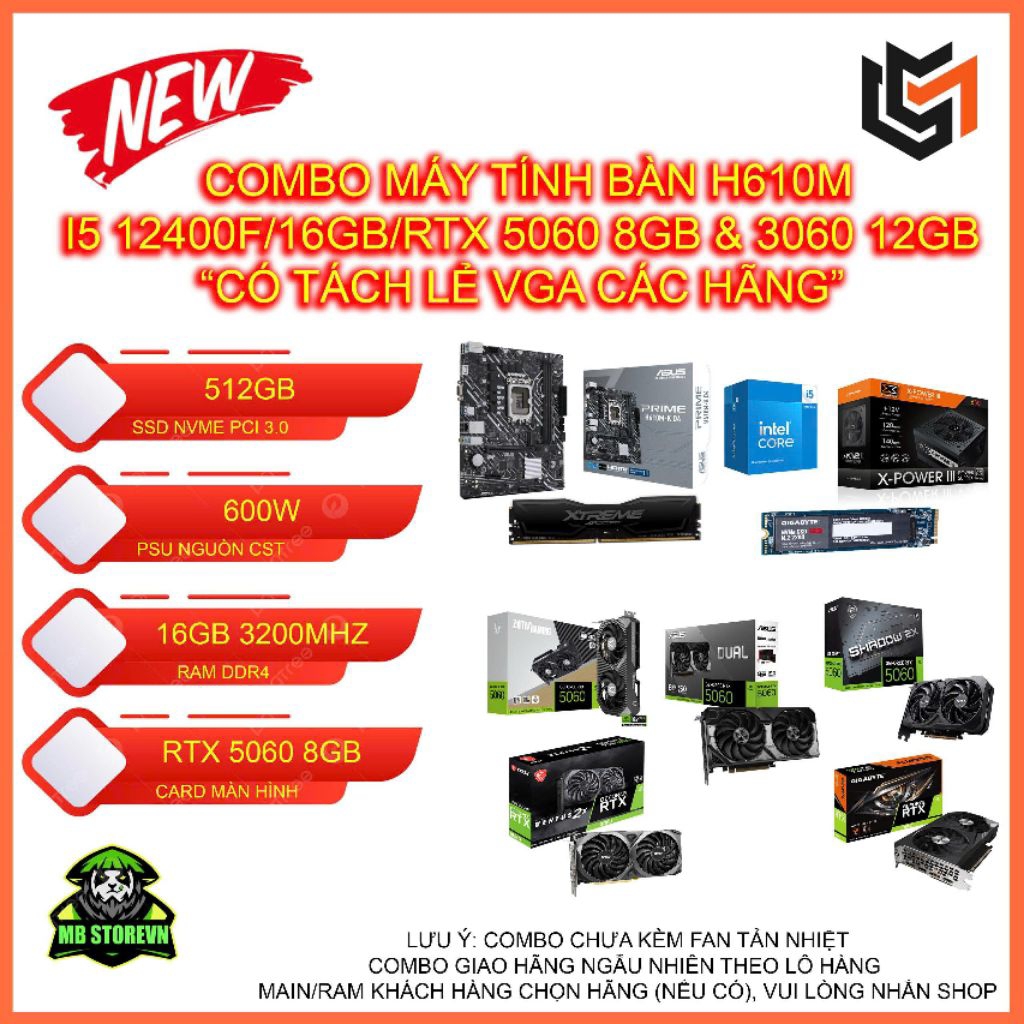 Combo H610| I5 12400F| 16GB| RTX 5060 8GB | RTX 3060 12GB - Có Tách Lẻ ...
